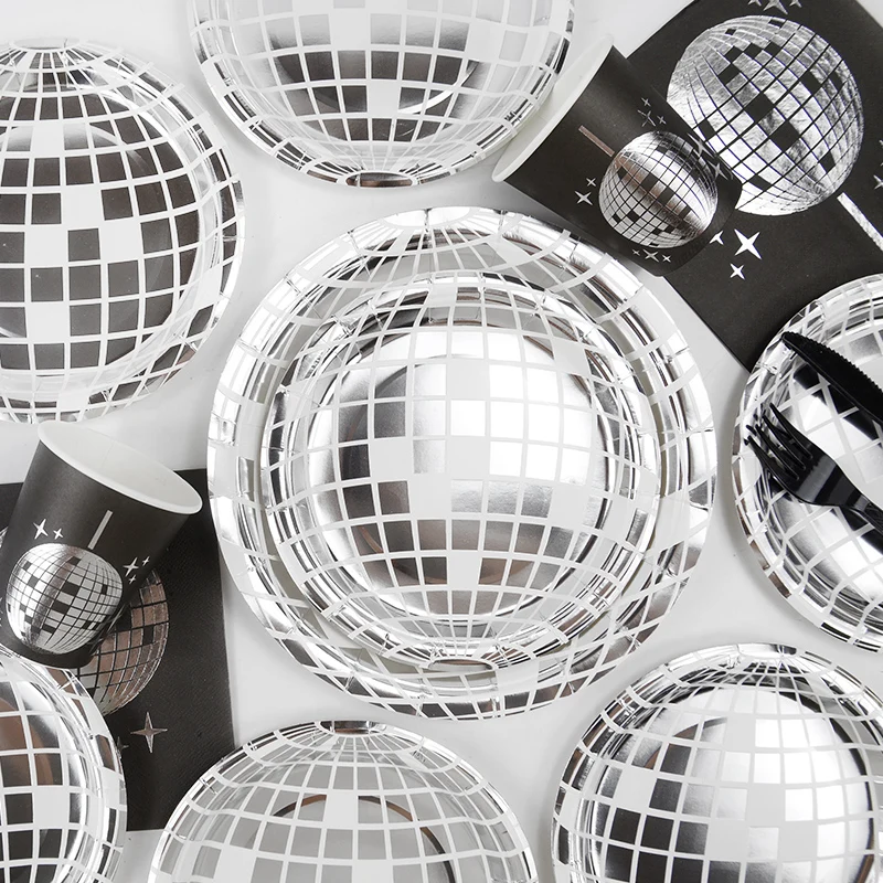 Disco Ball Theme Party Disposable Tableware Paper Plate Cup Napkins ...