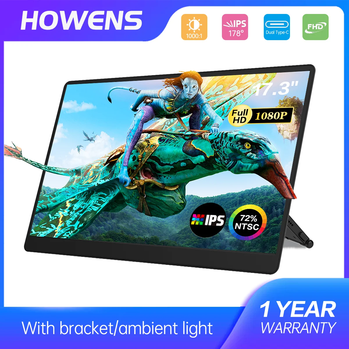 17.3 inch Thin Portable Monitor 1080P FHD 1920X1080 USB Type-C HDMI for ...