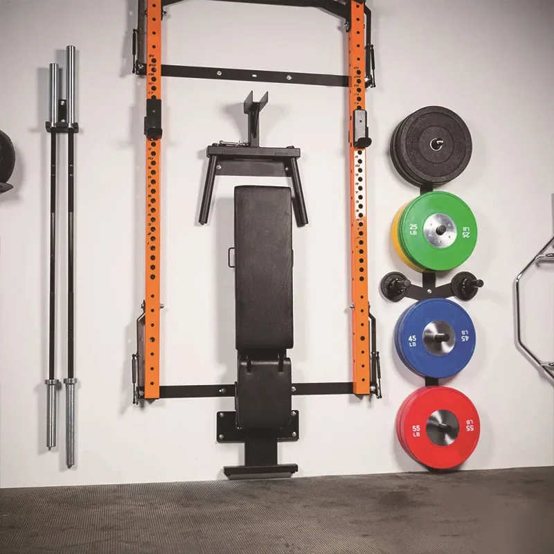 Foldable wall-mounted pull-up climbing bench press weight lifting squat ...