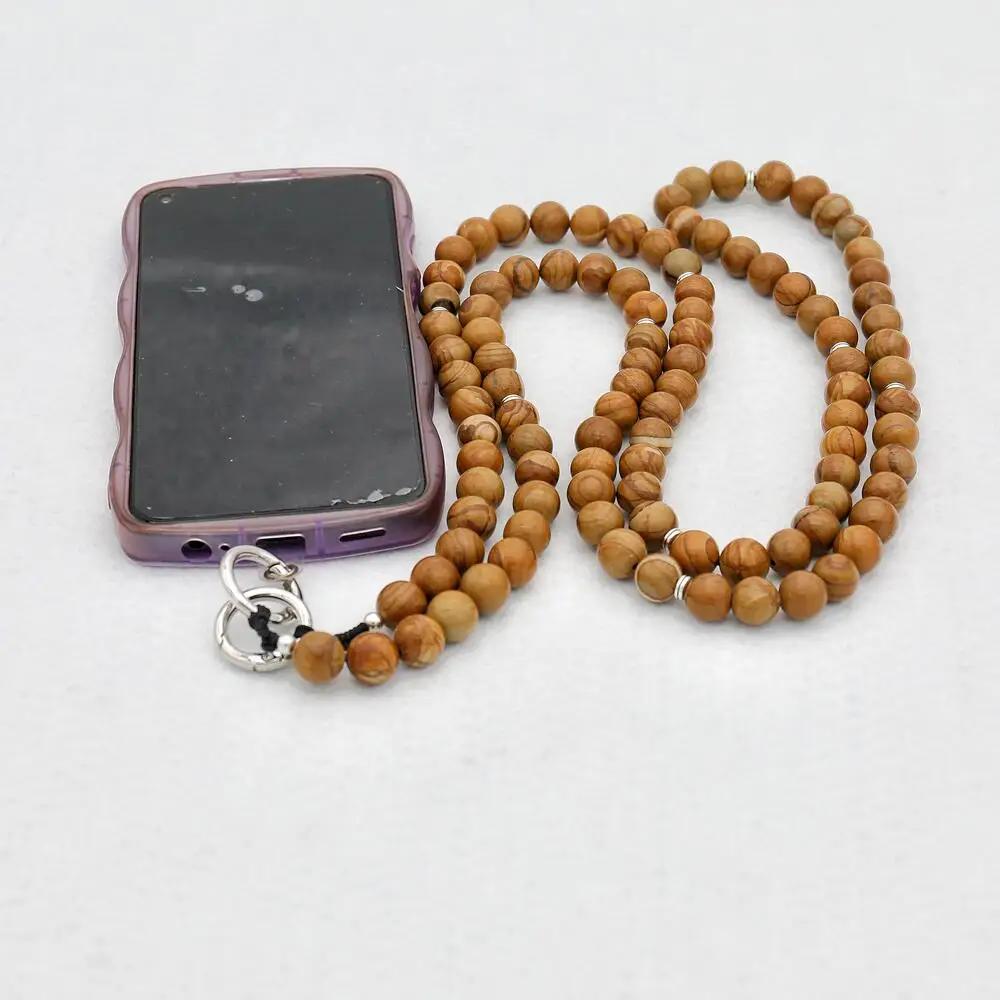 120CM-Wood-Grain-Beads-Pendant-Necklace-Vintage-Phone-Chain-Mobile ...