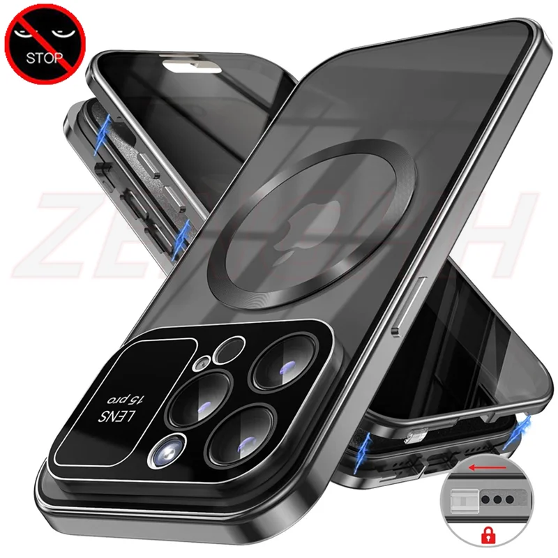 Large-Window-Privacy-Case-for-iPhone-Magnetic-Frosted-Back-Glass ...