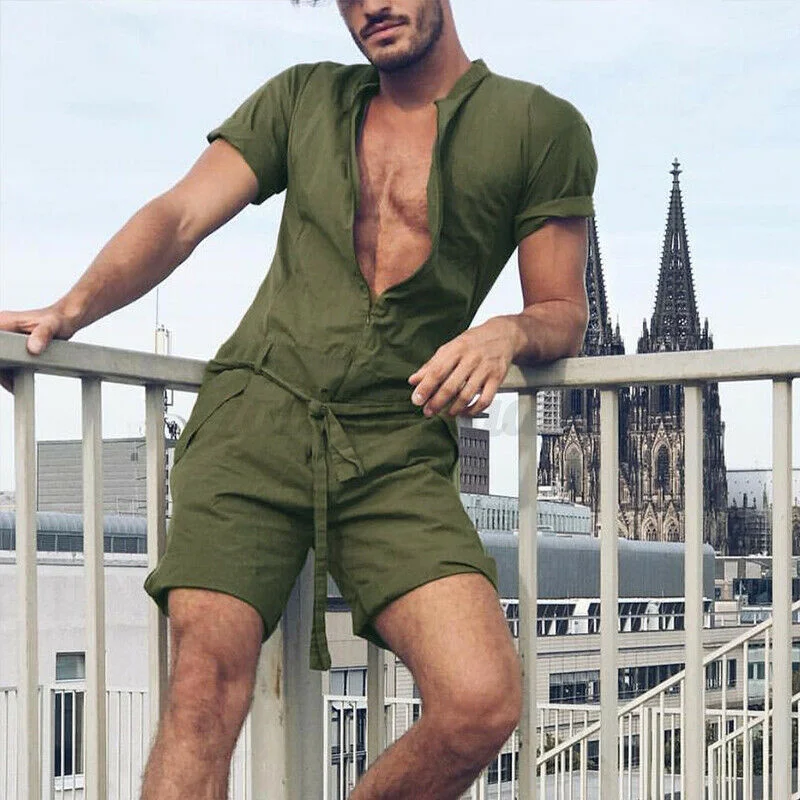 Summer-Men-s-Solid-Color-One-Piece-Short-Sleeve-Short-Pants-Elegant ...