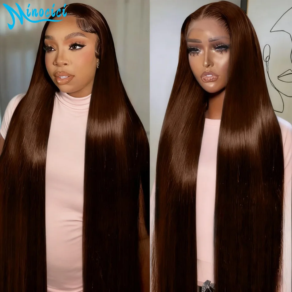 Chocolate Brown Straight 13X6 Hd Lace Frontal Wigs 100% Human Hair 200 ...