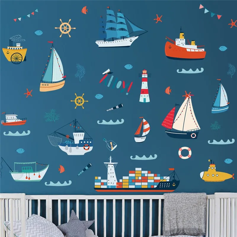 Submarine-Pattern-Adesivos-de-Parede-para-Crian-as-Decora-o-do-Quarto ...