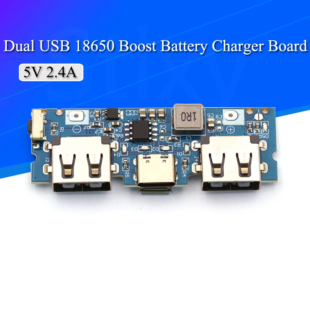 Micro/Type-C USB 5V 2.4A Dual USB 18650 Boost Battery Charger Board ...