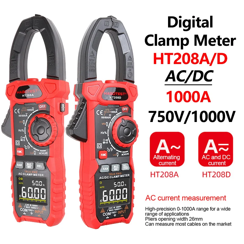 Ht208 Professional Clamp Meter Multimeter 1000v Ac/dc True-rms Auto ...