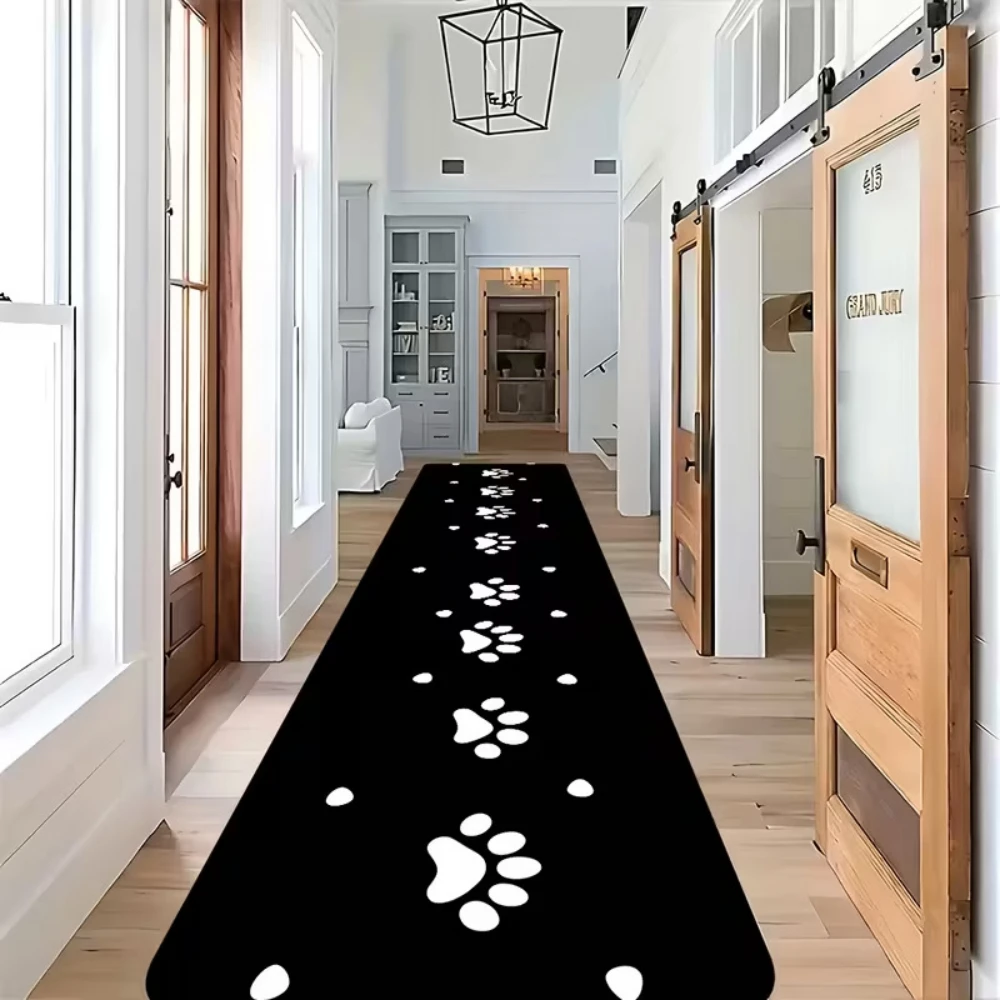 Cats and Dogs Paw Print Black Runner Rug Non-Slip Indoor Hallway Carpet ...