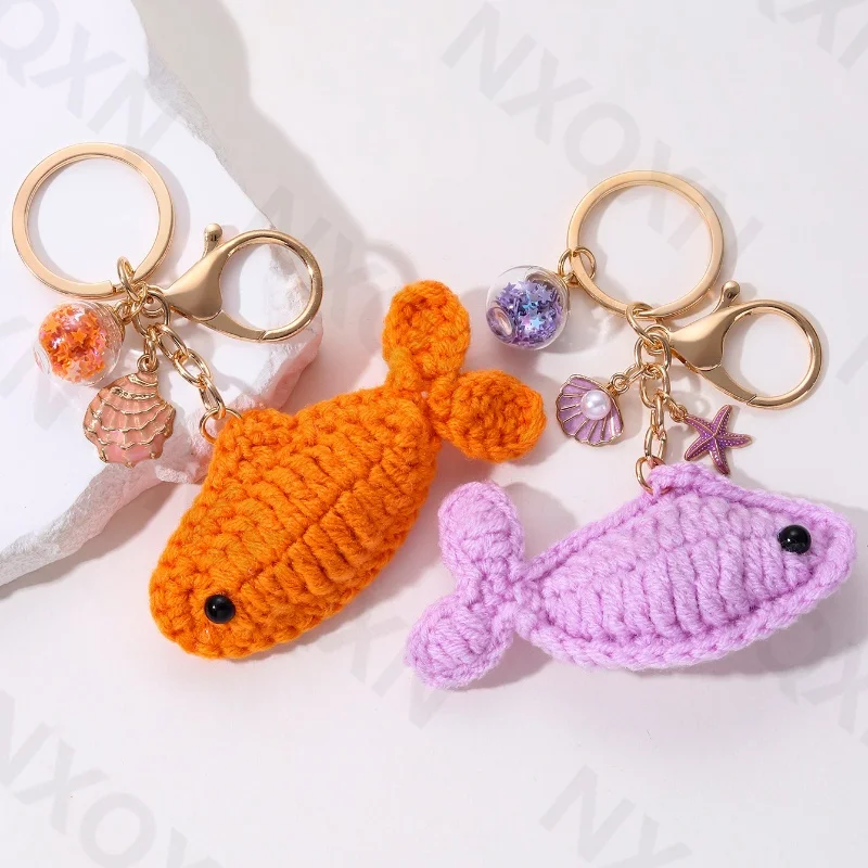 Cute Hand Kintted Shell Glass Starfish Enamel Keychain Ocean Sea Life ...