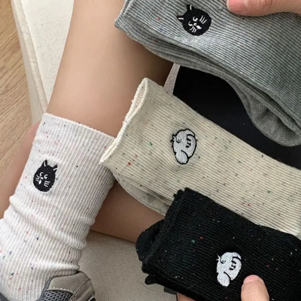 Cat Embroidered Socks Animal Pattern Breathable Mid Tube Socks for ...