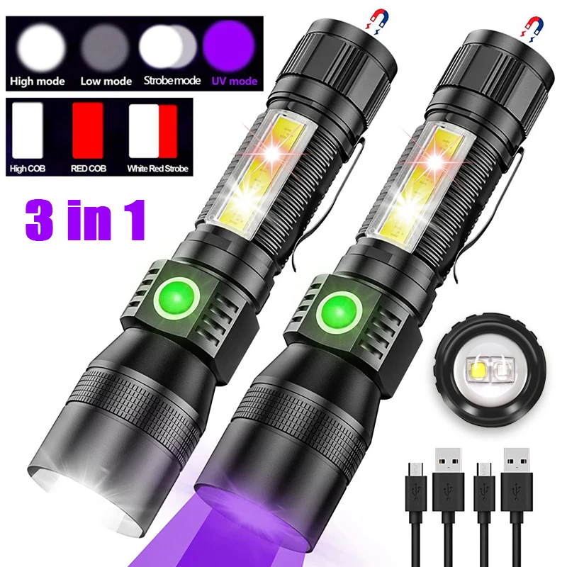 UV-Flashlight-Ultraviolet-Light-Multifunctional-Rechargeable-Flashlight ...