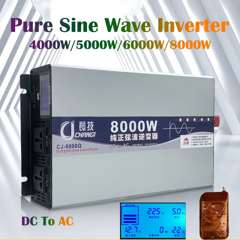 Pure Sine Wave Inverter 12v 220v Power 4000w 5000w 6000w 8000w Solar Car Inverters 50/60hz With ...