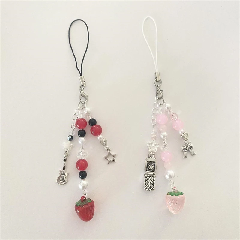Pink & Red Strawberry Nana Inspired Phone Charms Guitar Star Cell Phone ...