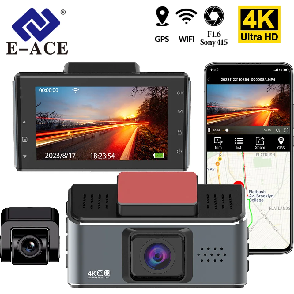 E-ACE-4K-Dash-Cam-Dual-Lens-Car-DVR-Ultra-HD-1080P-Night-Vision ...