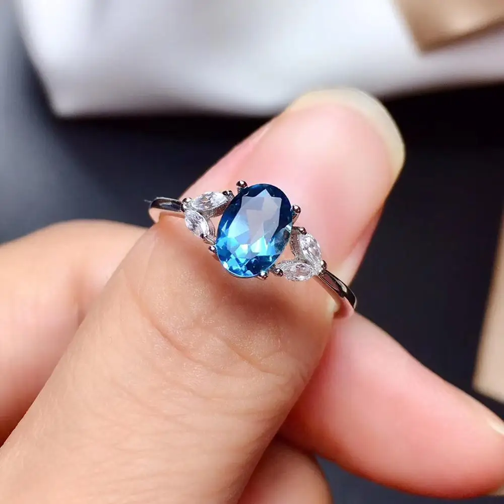 Natural Topaz ring S925 sterling silver Natural London Blue Topaz Lady ...