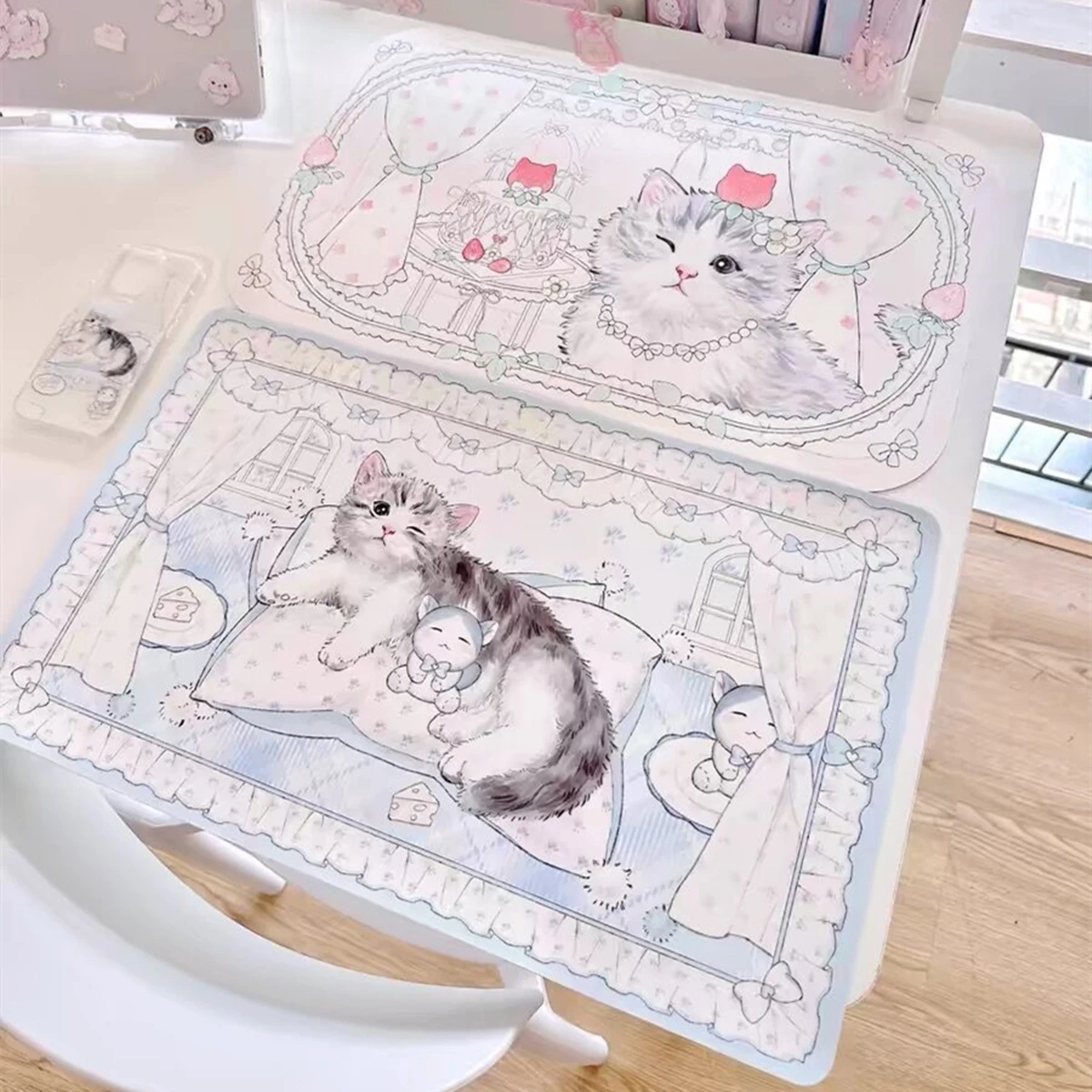 Pink Mouse Pad Cute Cat Desk Mat Laptop Pad Carpet Anime Mousepad ...