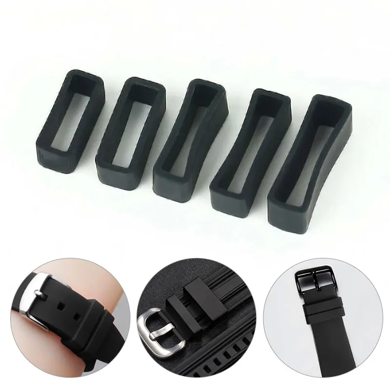 Black-Watch-Strap-Rubber-Rings-Silicone-Retaining-Hoop-Loop-Buckle ...