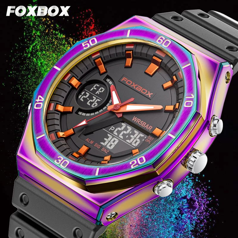 LIGE Brand FOXBOX Sport Fashion Quartz Mens Watch Dual Display Digital ...
