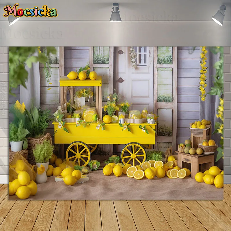 Lemon-Fruit-Theme-Birthday-Party-Background-Lemonade-Green-Plants-Decor ...