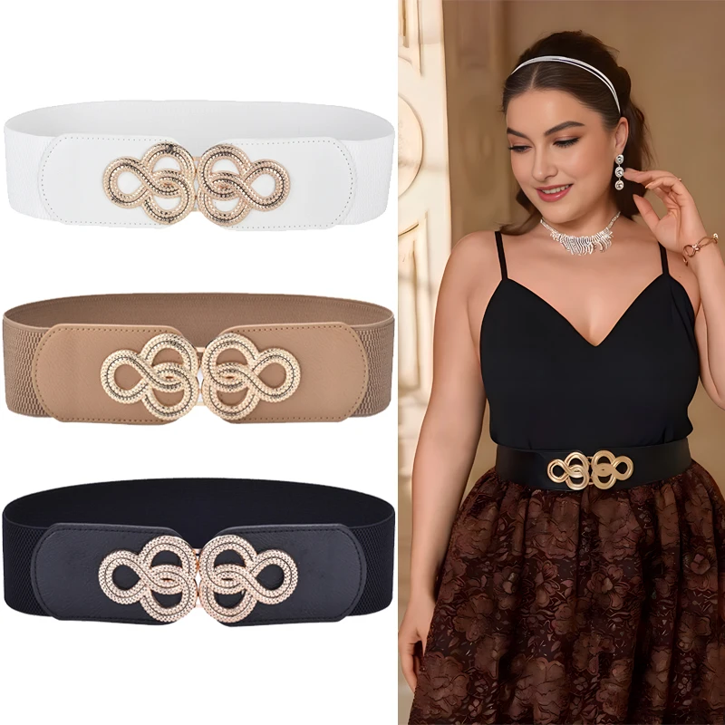 Womens-Wide-Elastic-Belt-Stretch-Leather-Belt-Gold-Buckle-Belts-for ...