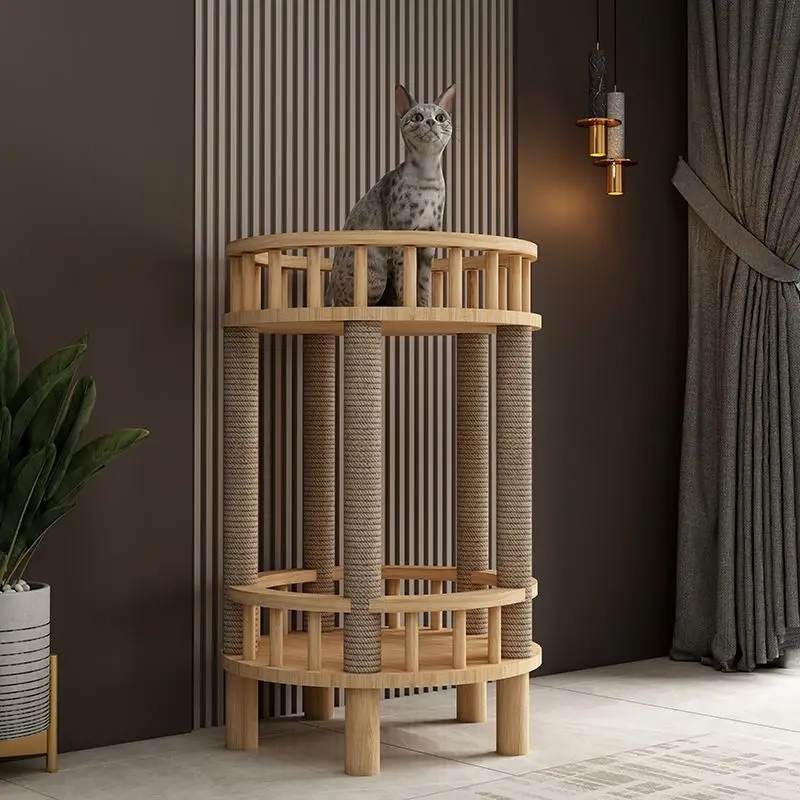 Cat-climbing-frame-solid-wood-integrated-small-villa-amusement-park-cat ...