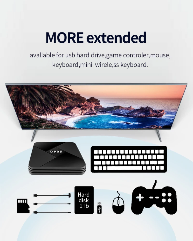 НОВЫЙ D905 Smart TV Box Android 10.0 8 ГБ 128 ГБ Wi-Fi 2,4G 4K Amlogic ...