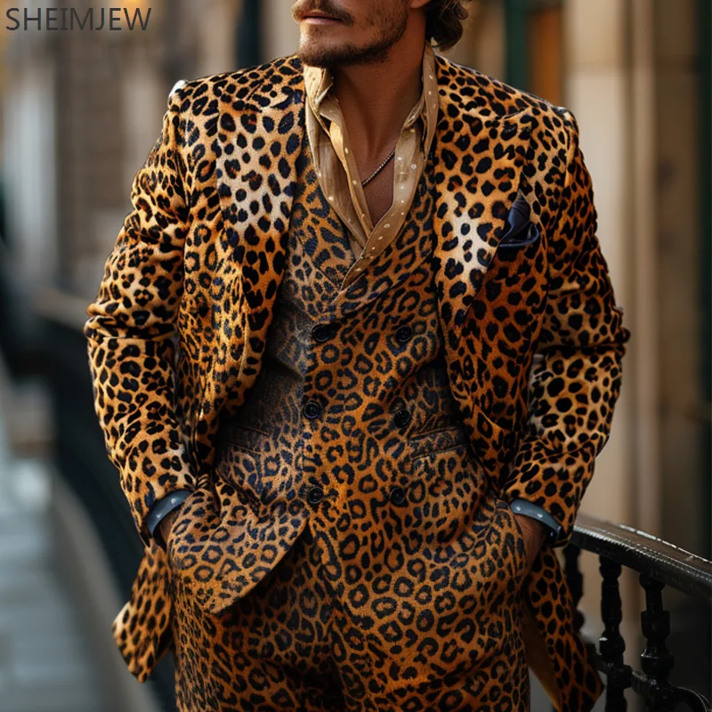 Casual-Long-Sleeve-Animal-Jacket-Pant-Two-piece-Men-s-Classic-Leopard ...