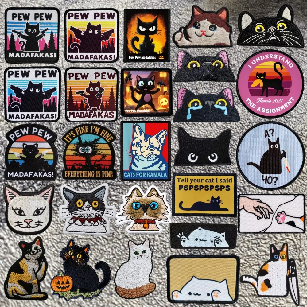 Funny-Cartoon-Pew-Cat-Halloween-Embroidery-Patch-Black-Cats-Animals ...
