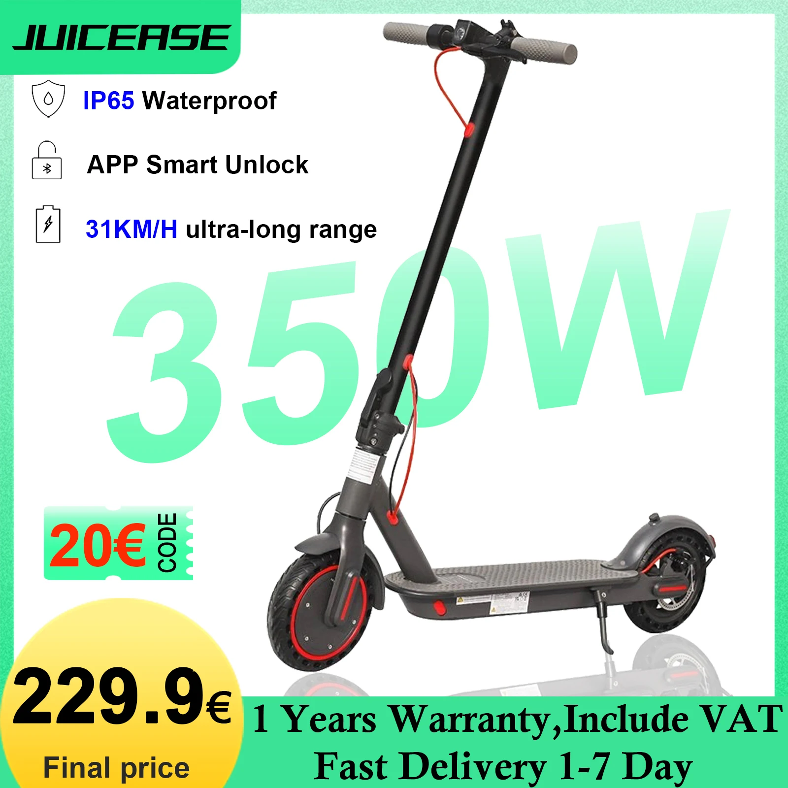 JUICEASE 365GO Electric Scooter 31KM/H Adult Scooter Electric 350W Electric Kick Scooter 7.8AH ...