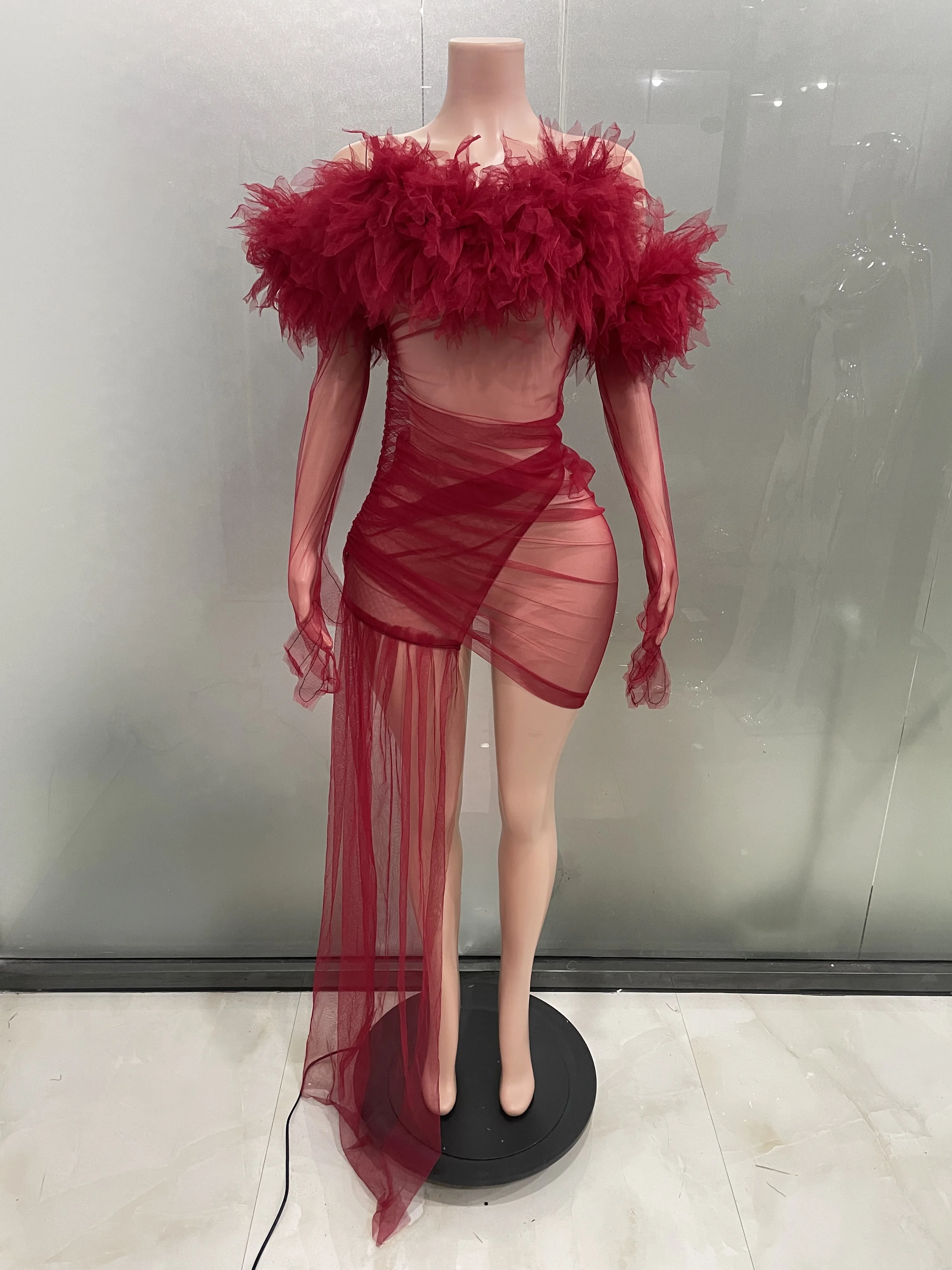 Women-Sexy-Mesh-See-Through-with-Gloves-Tailing-Dresse-Night-Club-Dance ...