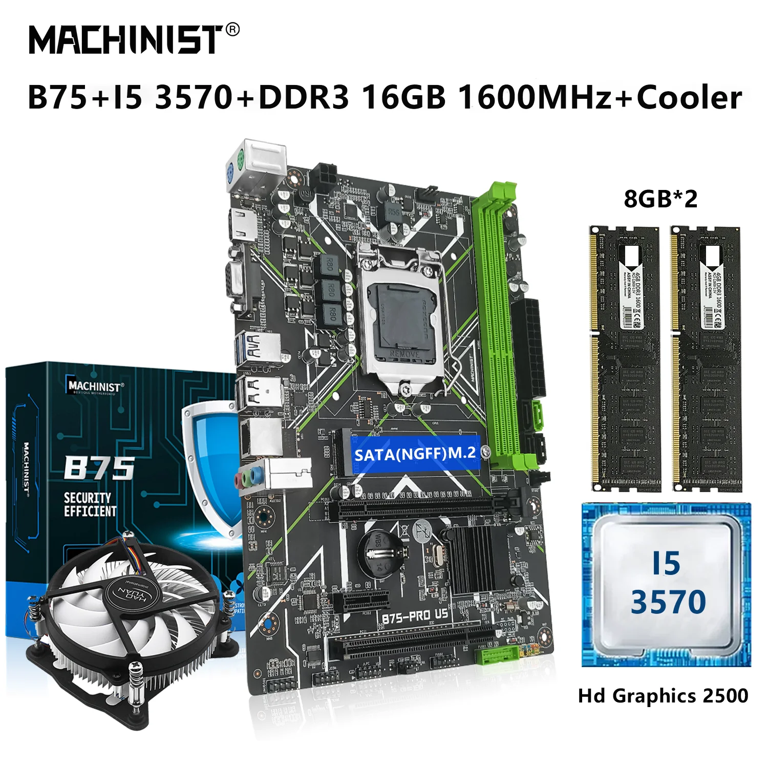 MACHINIST-B75 Motherboard Set Kit, CPU Intel Core I5 3570, Processador LGA 1155, 16G = 2x8G ...