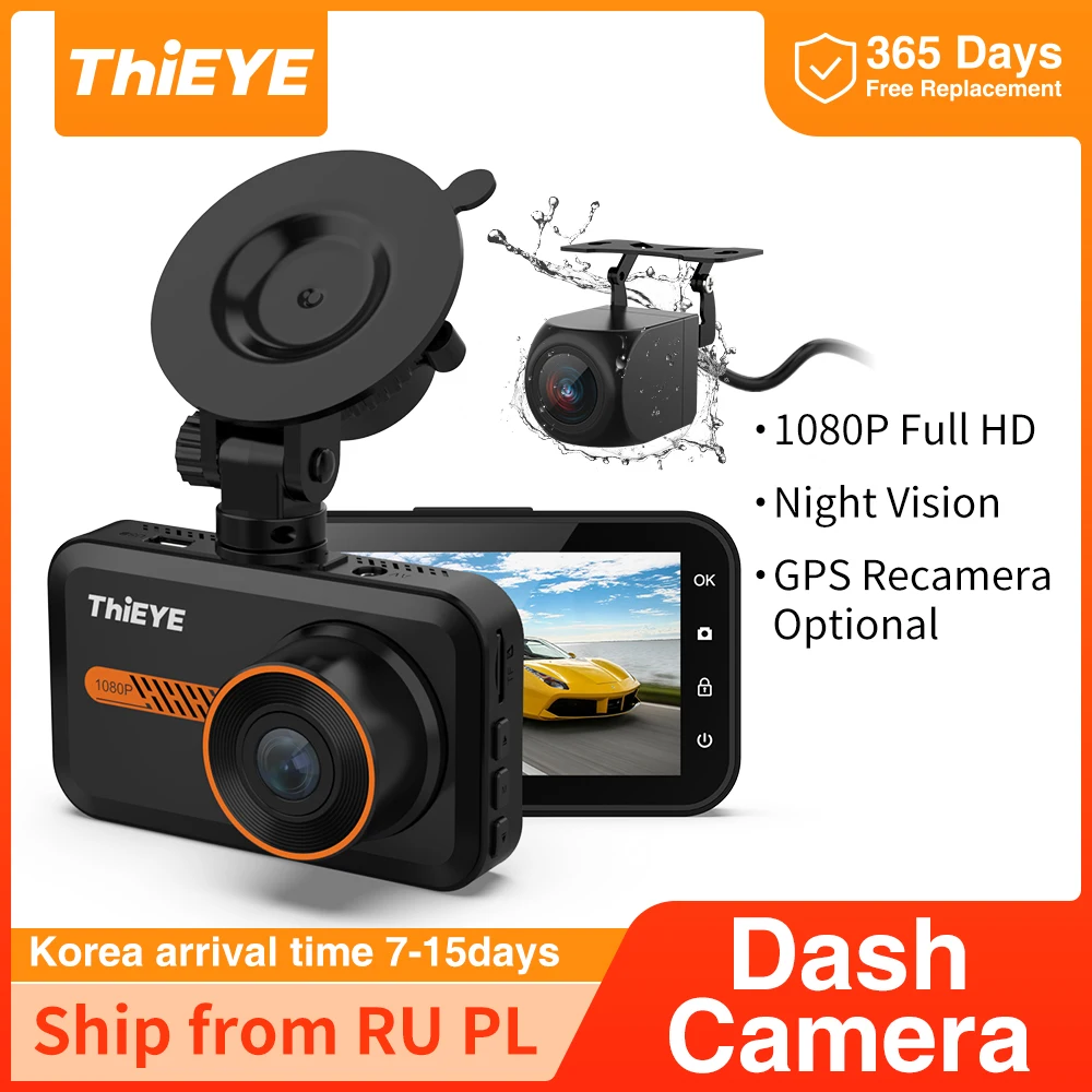 Thieye 1080p Dash Cam Hd Car Video Recorder 3.0 Inch Support Rear Cam ...
