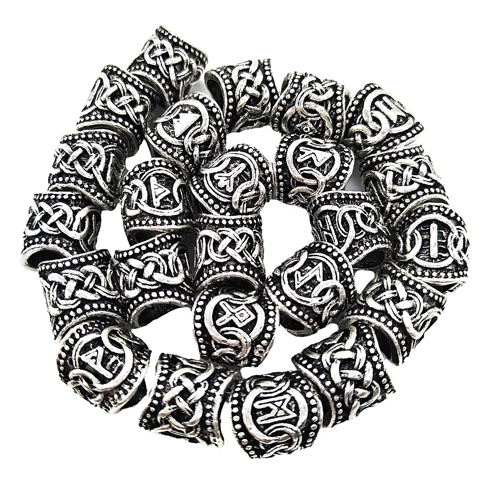 24Pcs Runic Runes Metal Beads Viking Jewelry Bead For Hair Beard ...