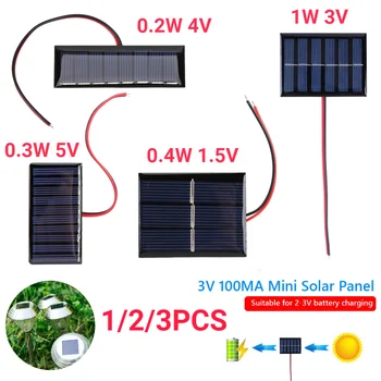 1/2/3 Pcs 0.3W 5V/0.2W 4V Solar Epoxy Panel Polysilicon Board with Wire ...