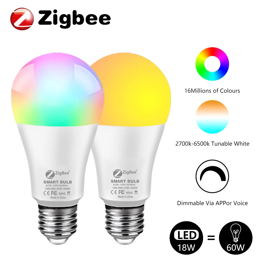 Tuya Zigbee Smart Bulb E27 12W 15W 18W Smart Life APP Control Color ...