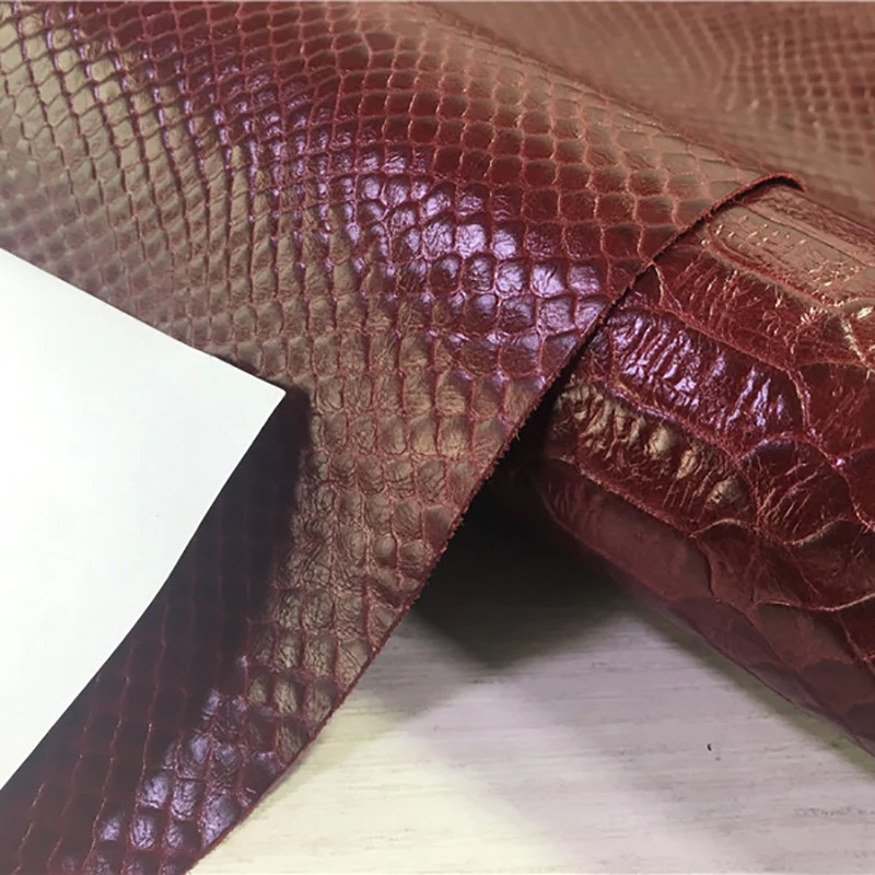 Dark Red Crocodile Snake Pattern Chrome Tanned Leather, Head Layer ...