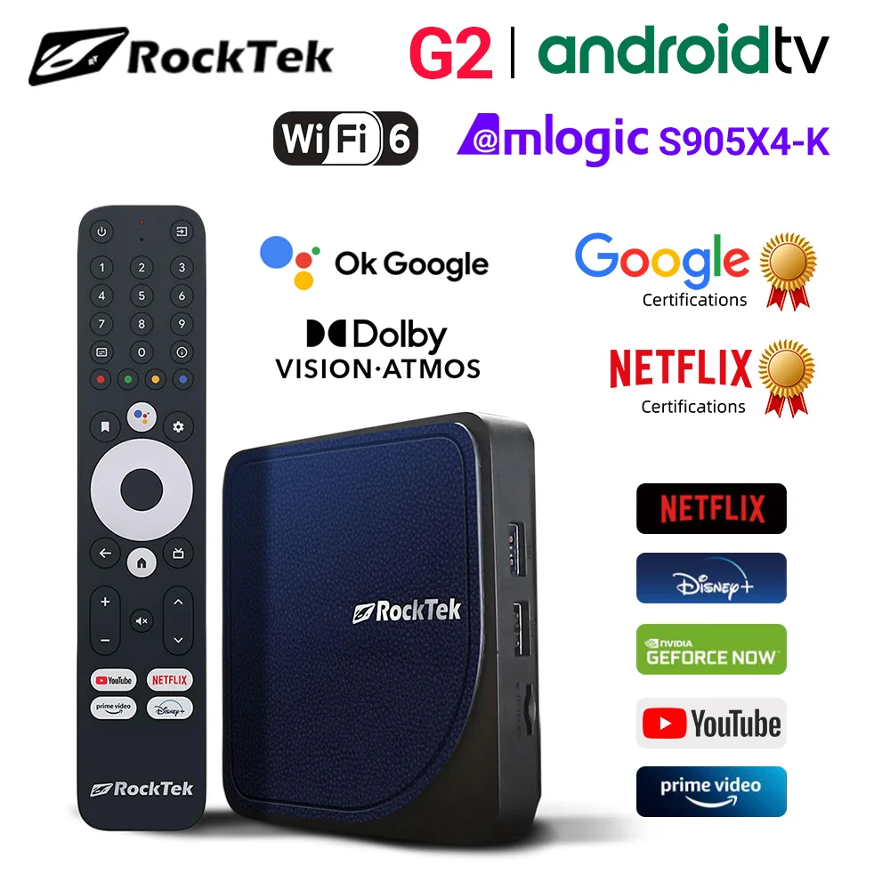 RockTek G2 4K Android TV 14 ATV Stream TV Box Netflix Google Certified ...
