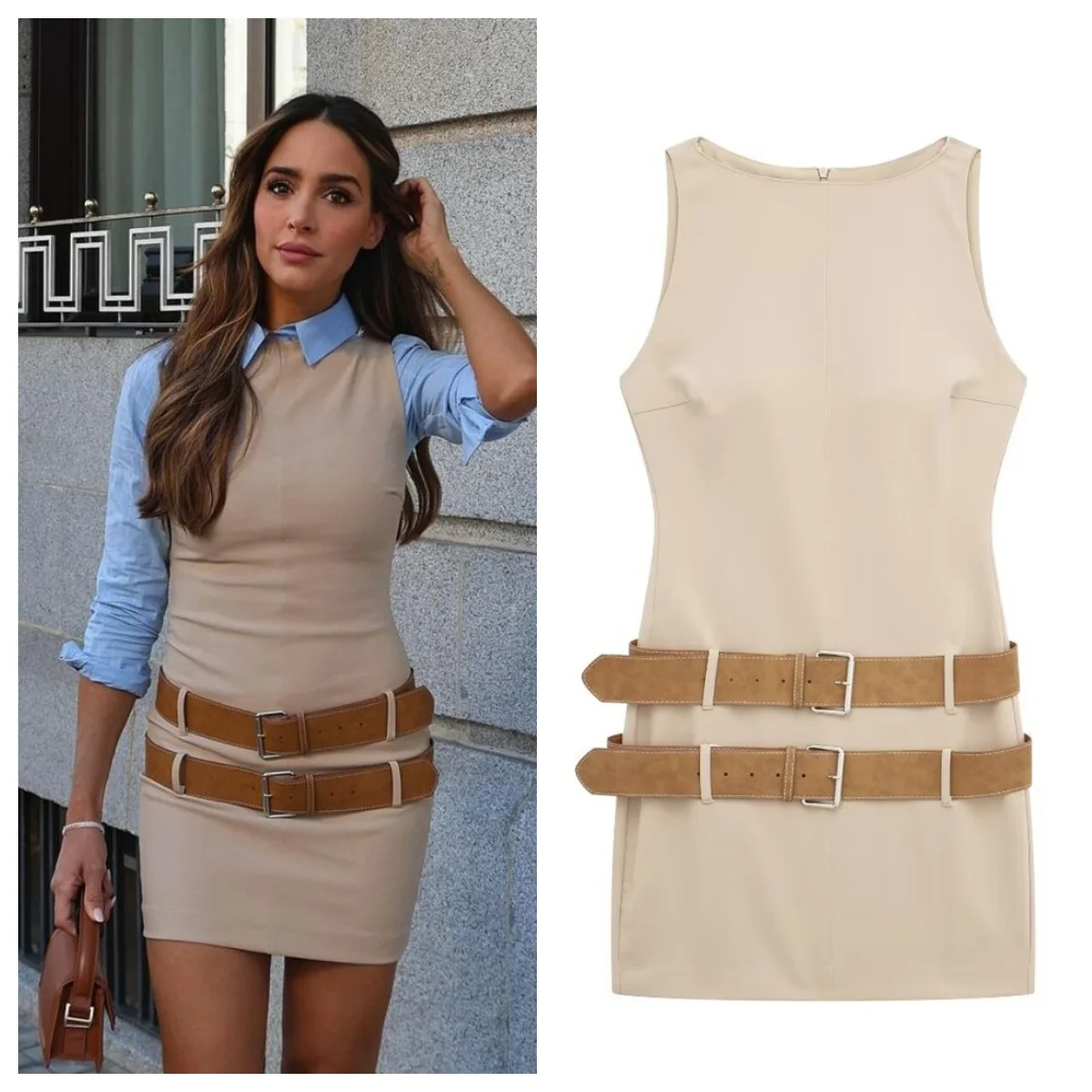 PB-ZA-vestido-ajustado-con-cintur-n-doble-para-mujer-prenda-elegante-y ...