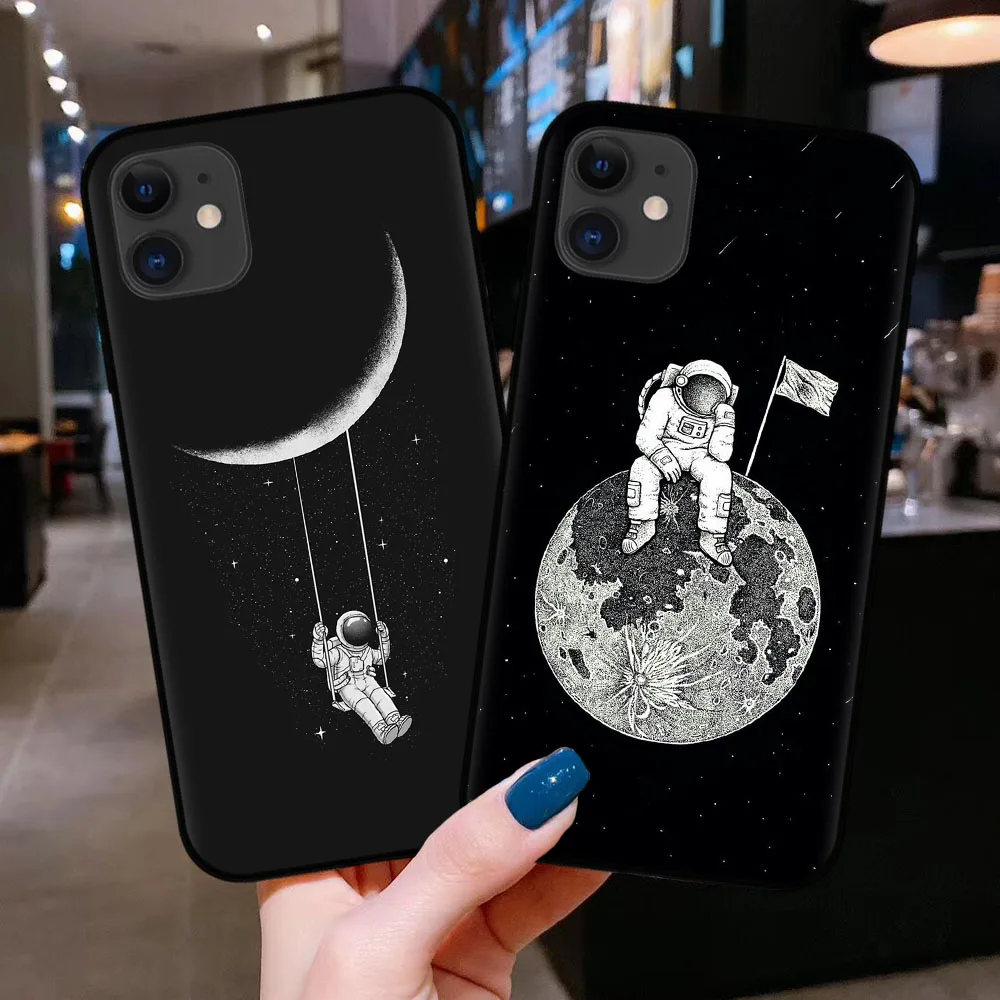 Space-Moon-Case-For-iPhone-11-12-13-Mini-14-Pro-Max-Cases-Astronauts ...