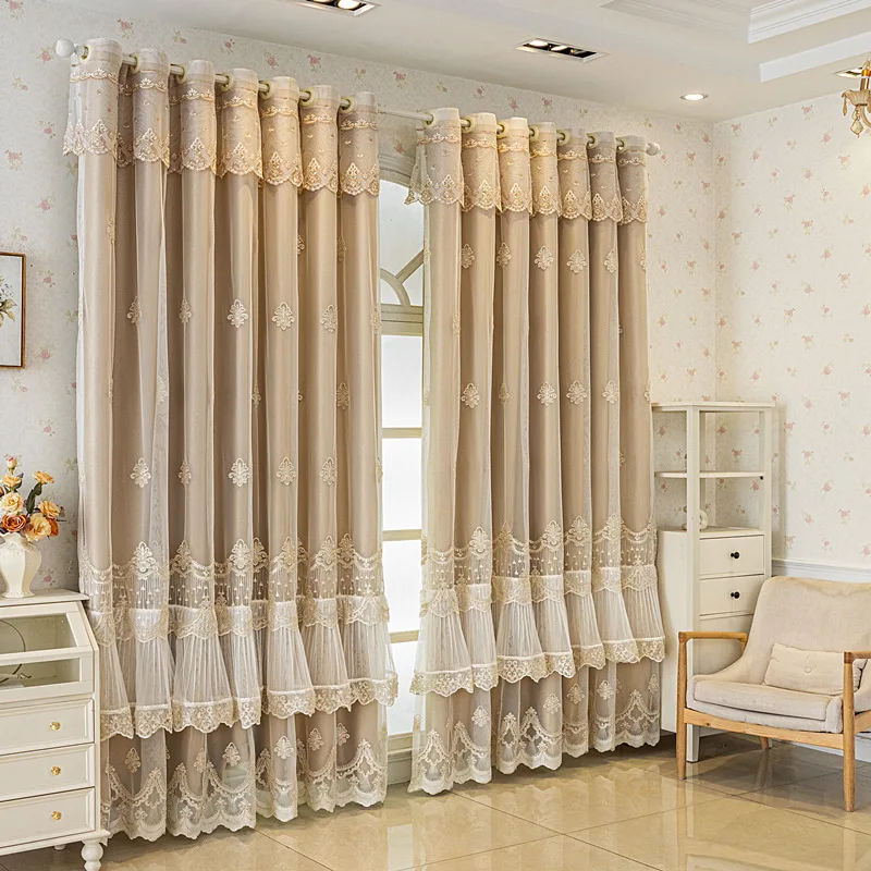 1-Panel-French-Lace-Double-layer-Curtain-Romantic-Embroidered-Tulle ...