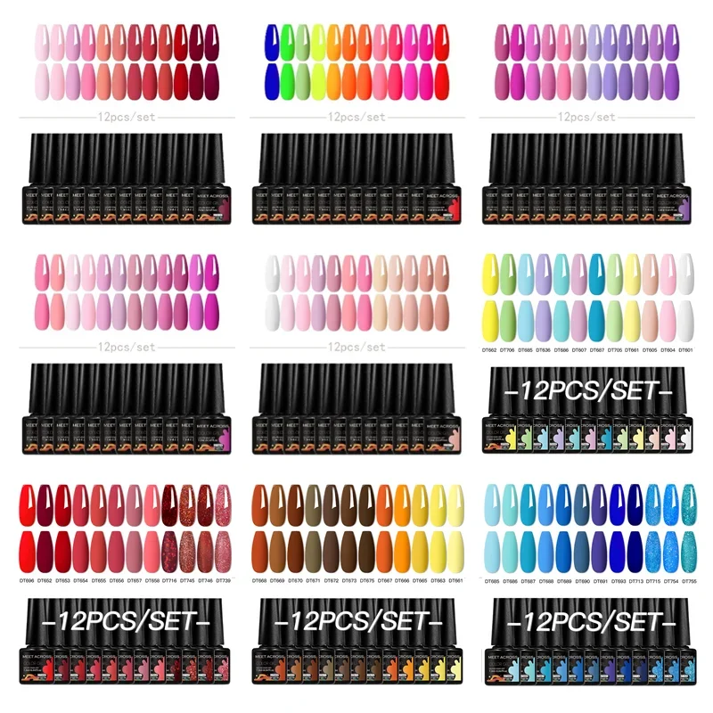 MEET ACROSS 12Pcs Gel Nail Polish Set 7.3ml Pink Blue Neon Macaron ...