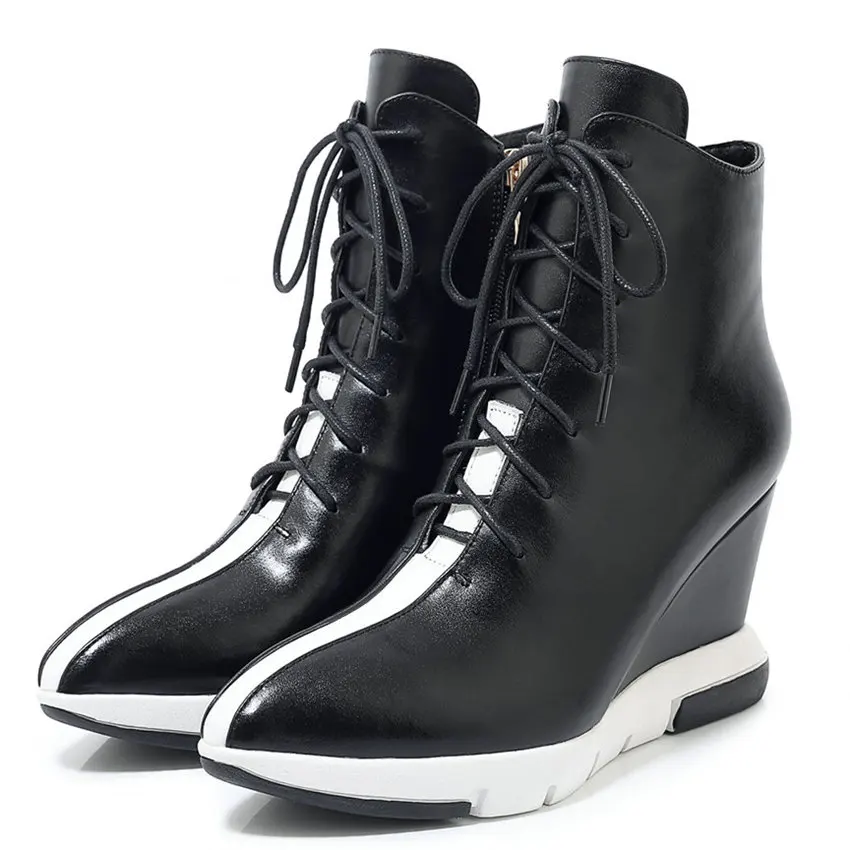 Winter Pumps Women Lace Up Cow Leather Super High Heels Ankle Boots ...