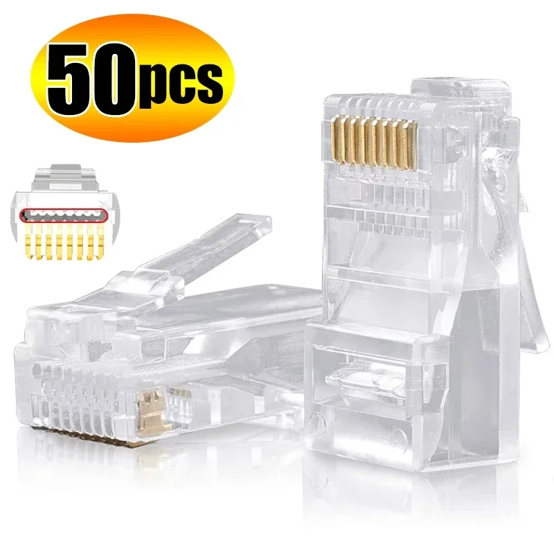 50-1pcs-cat6-rj45-endet-Ethernet-Kabel-Crimp-Pass-durch-Anschl-sse ...