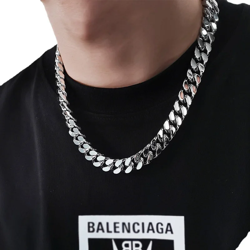 Cadena-cubana-de-acero-de-titanio-brazalete-de-estilo-Hip-Hop-brillante ...