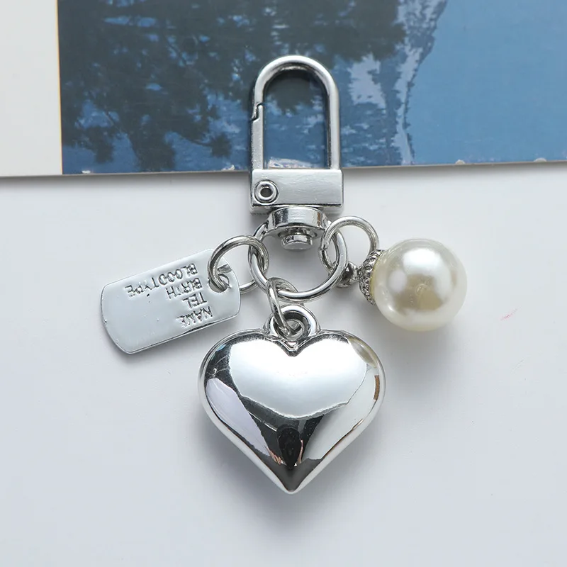Silver Color Heart Shaped Keychain Backpacks Bow Heart Keyring Charm ...