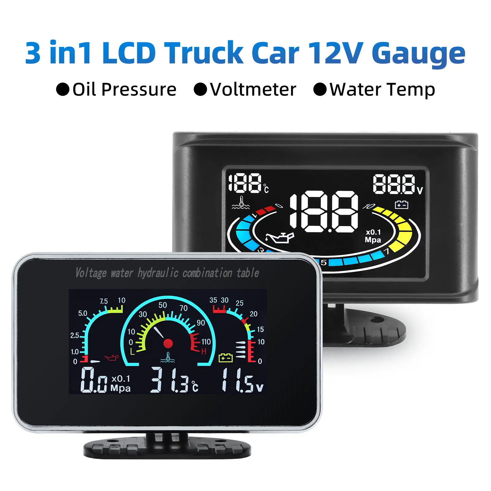 3-In-1-LCD-Car-Digital-Oil-Pressure-Gauge-Voltmeter-Water-Temp-Meter-1 ...