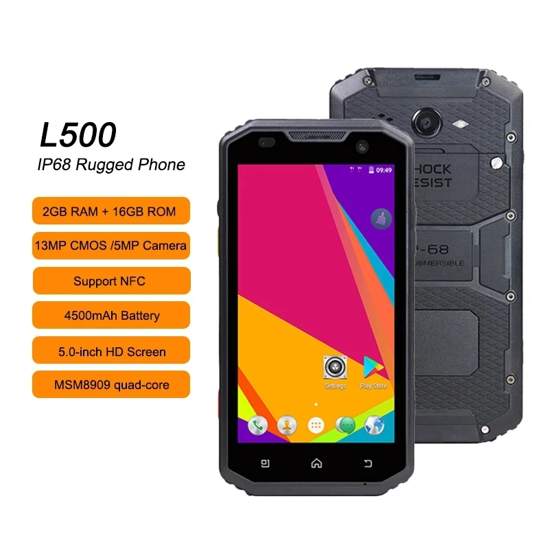 L500 2GB RAM 16GB ROM Rugged Smartphone 4G LTE NFC IP68 Waterproof 5.0 ...