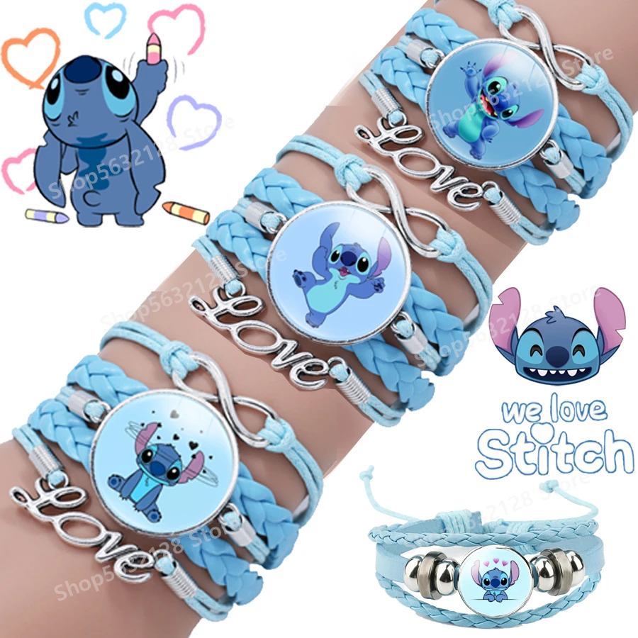 Pulseras-de-cadena-de-cuerda-trenzada-azul-de-Disney-Stitch-pulsera-de ...