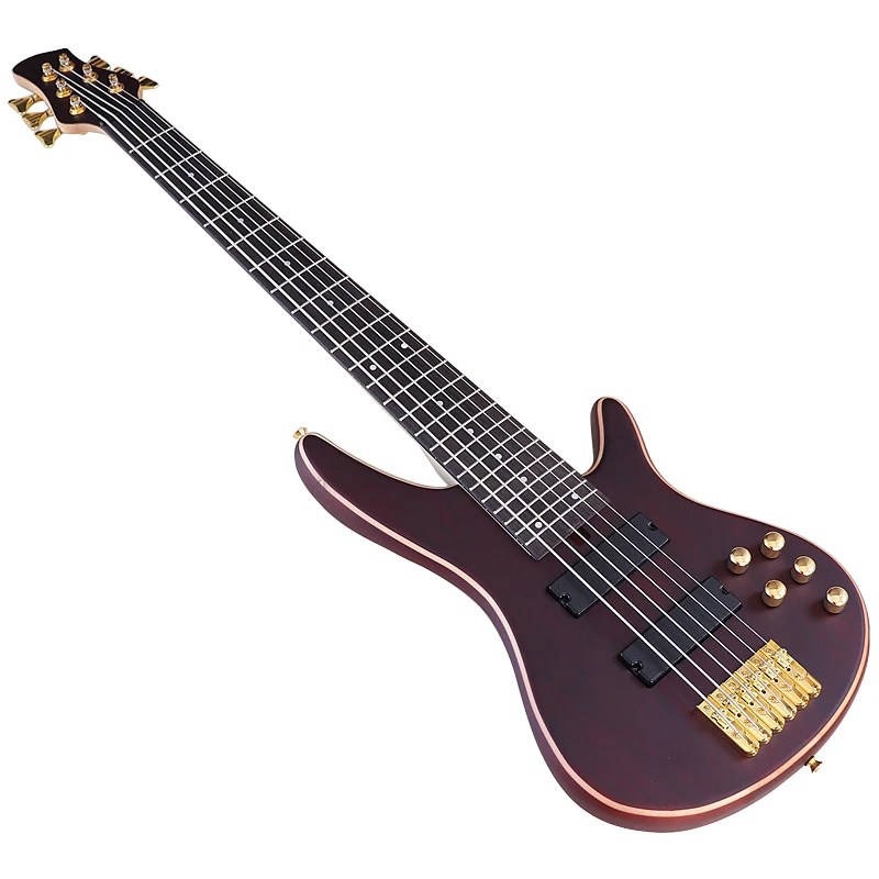 6-String-Active-Bass-Guitar-43-Inch-Electric-Bass-Guitar-Brown-24-Frets ...