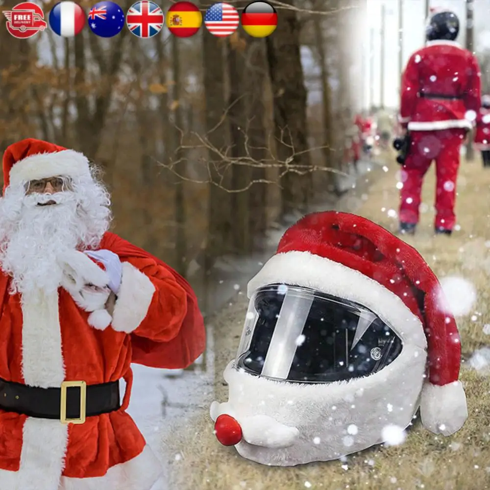 Christmas Helmet Cover Elastic Motorcycle Santa Claus Funny Cover Plush ...