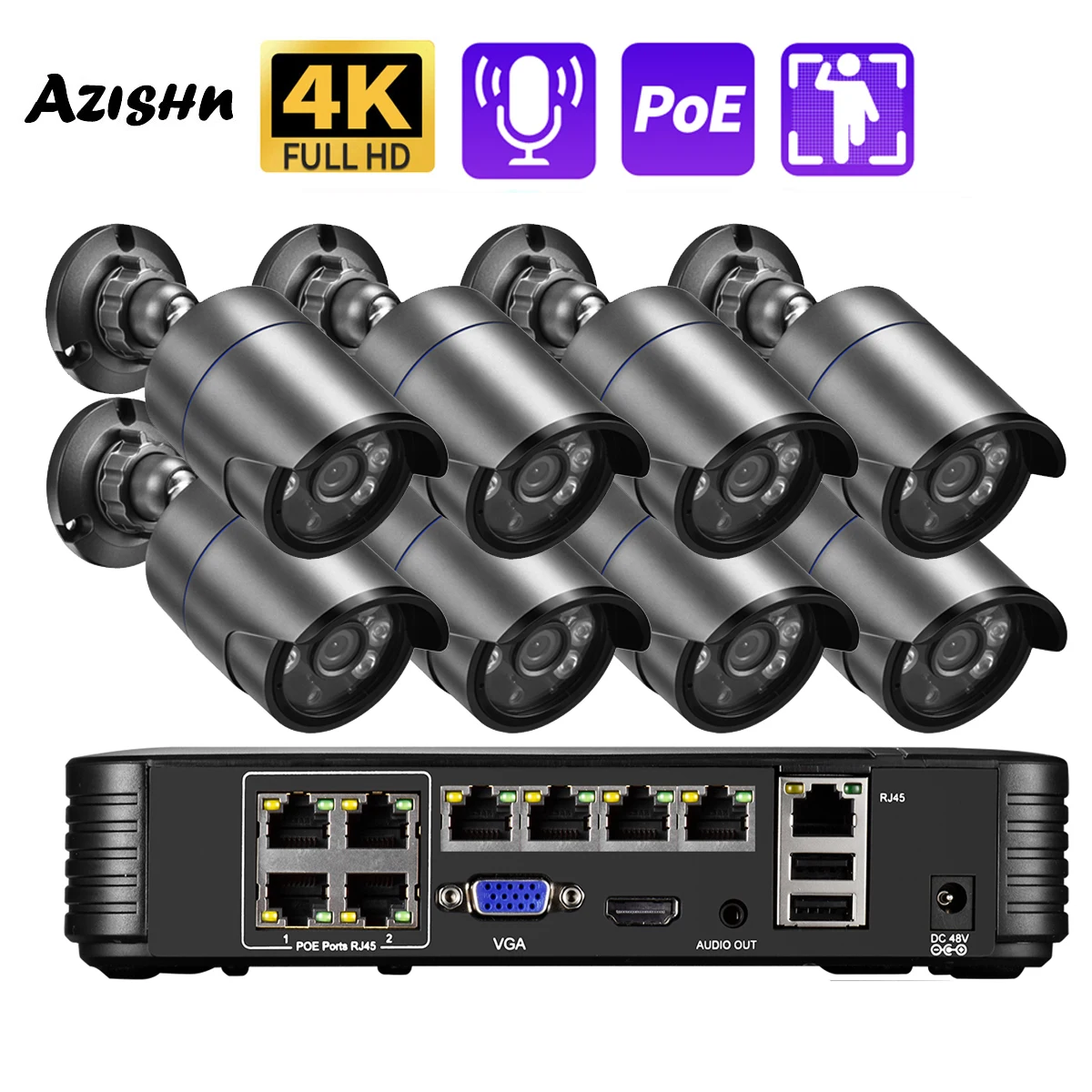 4K Ultra HD 8MP Security POE NVR Kit Human Detection AI Smart Camera ...